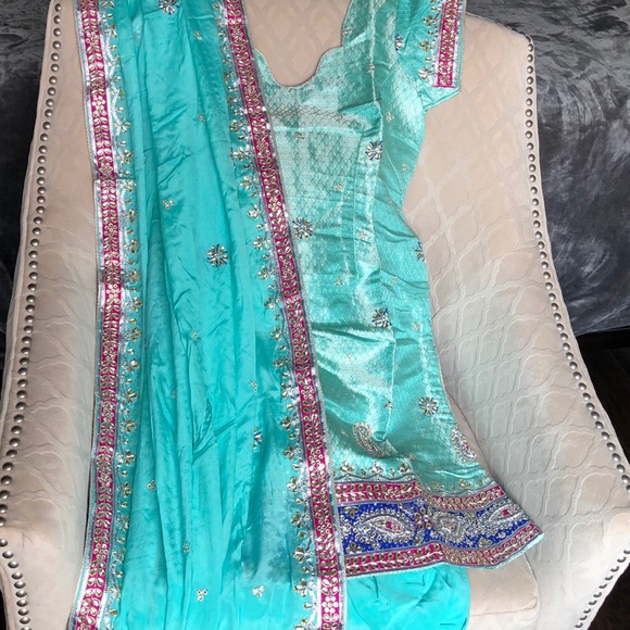 Dresses | Sea Green Brocade Indianpakistani Party Suit | Poshmark